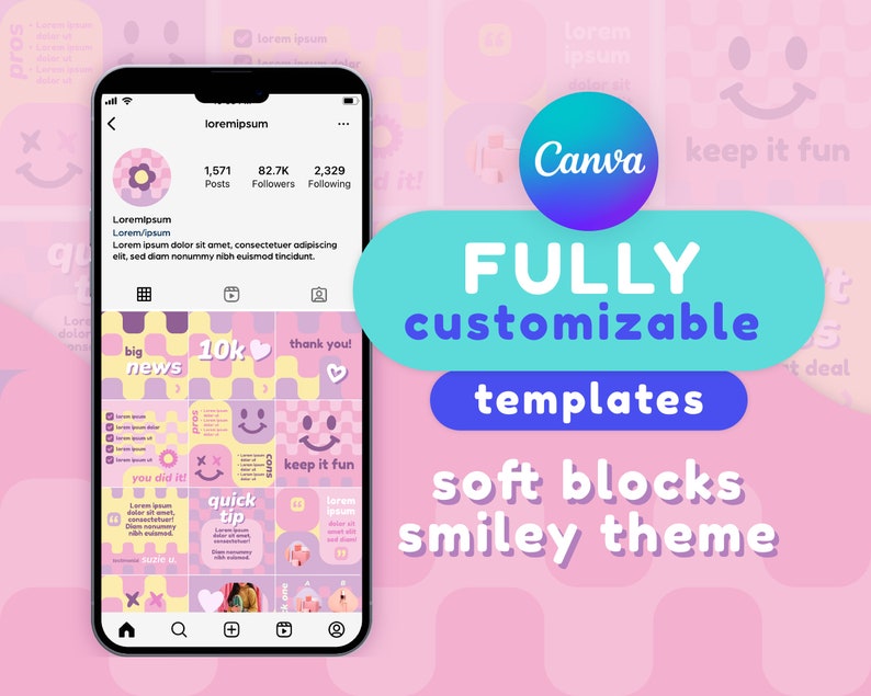 Y2K Smiley Social Canva Templates 25 FULLY CUSTOMIZABLE - Etsy