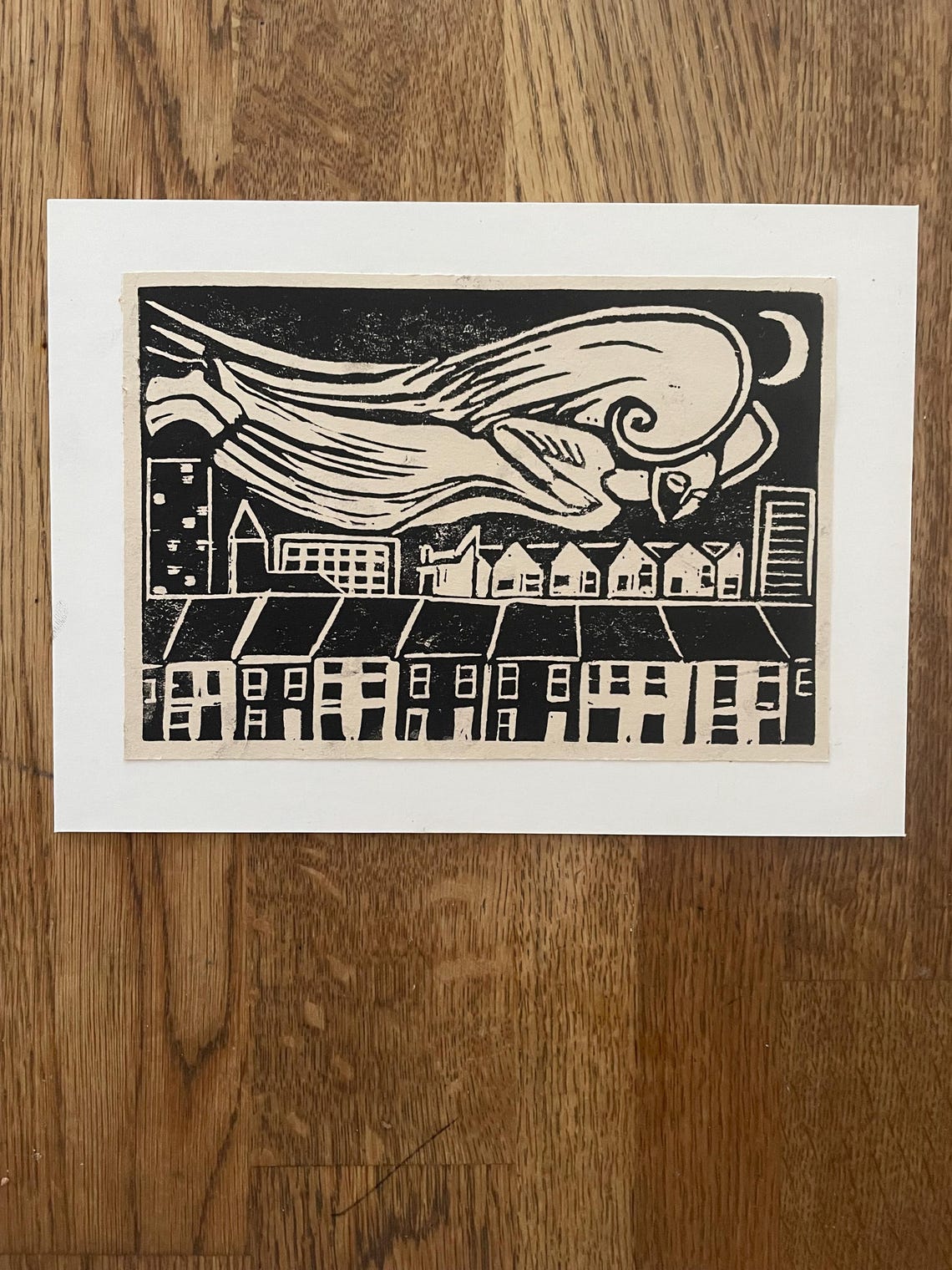 Angel Over the City - Linocut Print (mounted) - Etsy