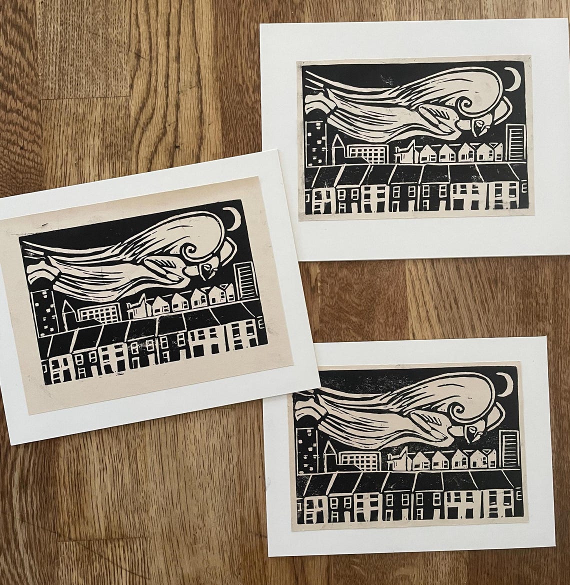 Angel Over the City - Linocut Print (mounted) - Etsy
