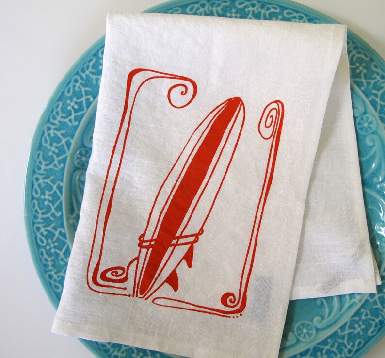 Linen Tea Towel Surfboard Kitchen Towel Choose Your Fabric | Etsy