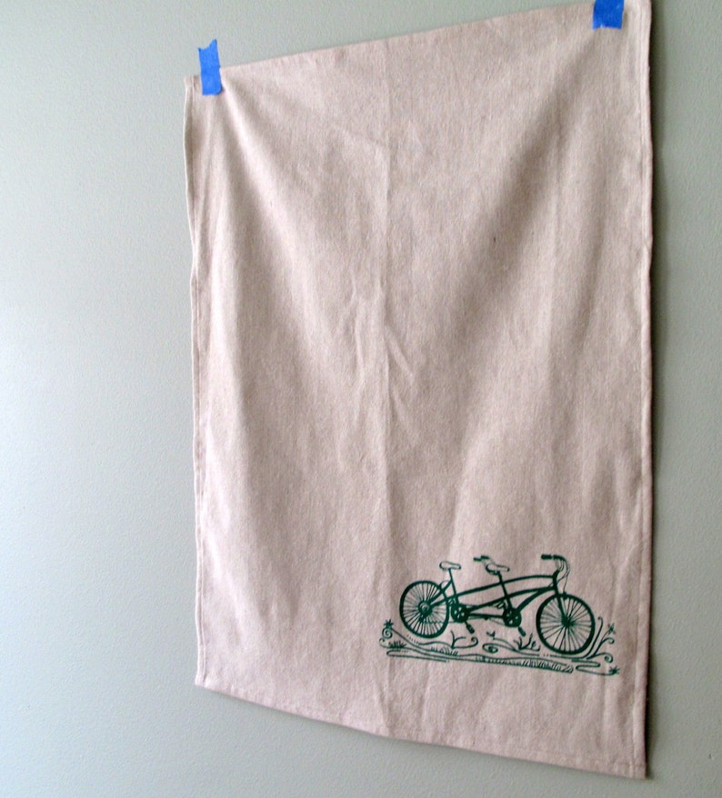 Cotton Kitchen Towel Tandem Bicycle Choose Your Ink Color | Etsy