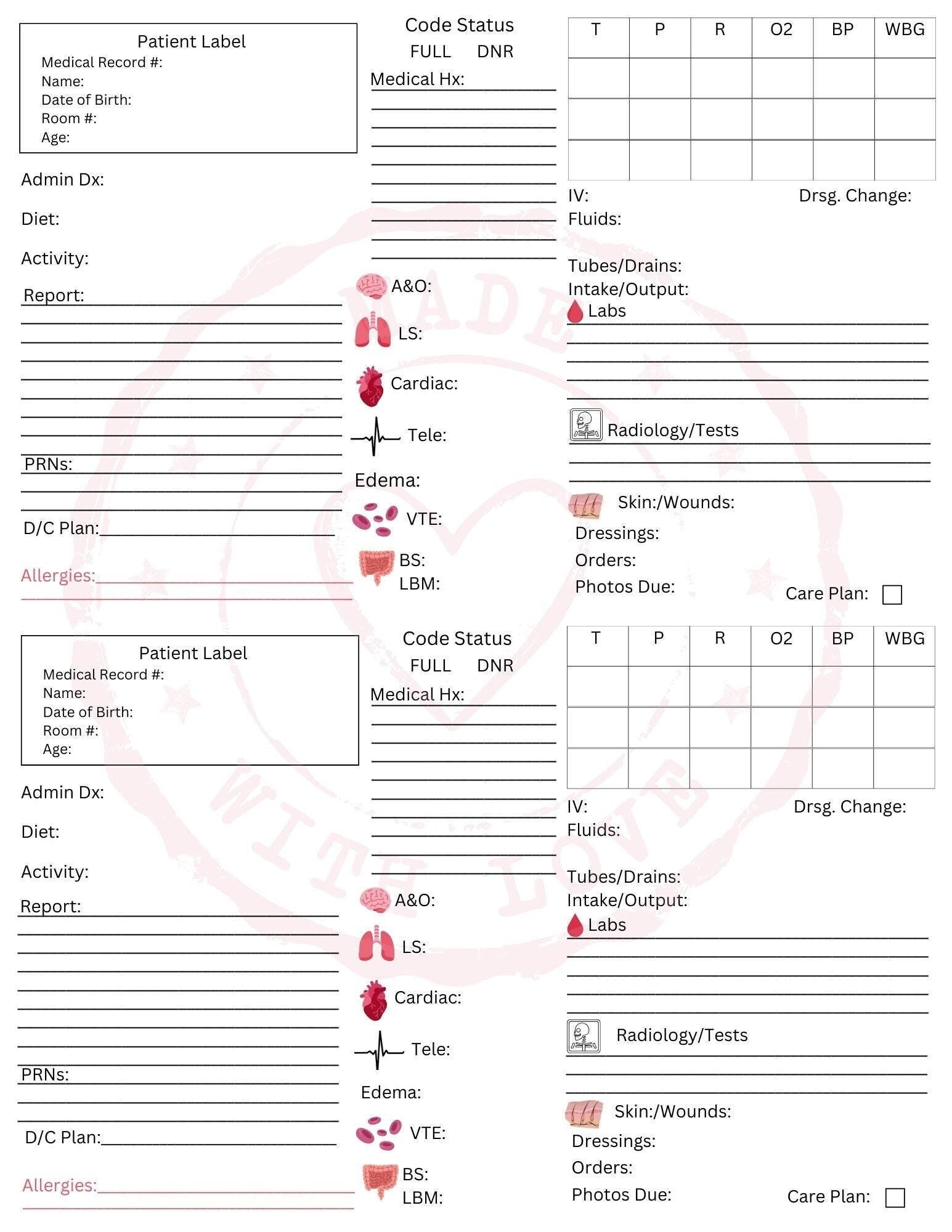 Med Surg Nurse Report Sheet - Etsy