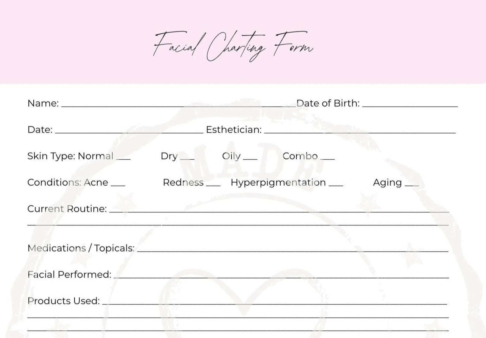 Facial Charting Form - Etsy