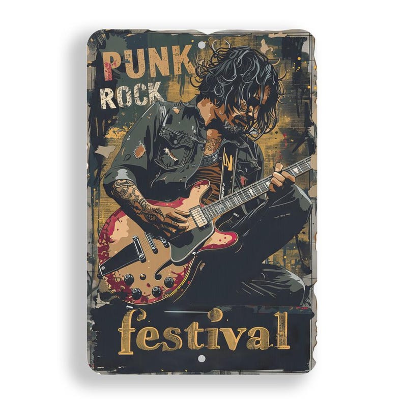 Metal Sign : Punk Rock Guitar Shop Signage, Retro and Vintage Wall Art ...