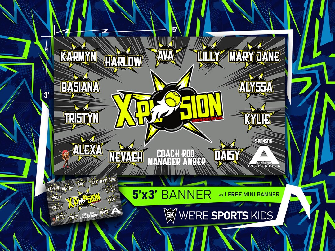 Team Sports Banner - 5' X 3' Xplosion Soccer Banner W/free Mini Banner - Premium Custom Vinyl - Etsy