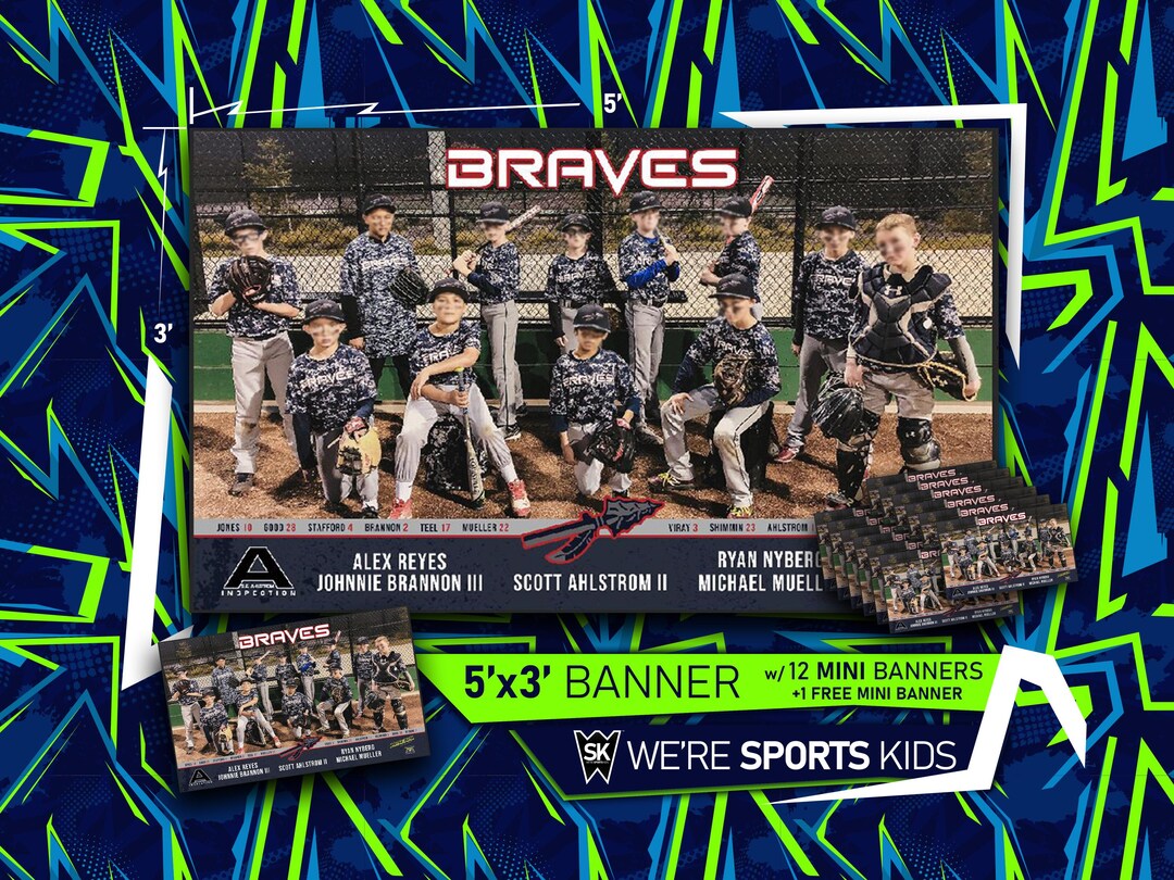 Team Sports Banner - 5' X 3' Baseball Photo Banner W/free Mini Banner ...