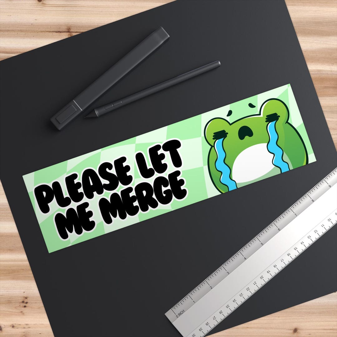 Green Checkered Please Let Me Merge Crying Frog Bumper Sticker - Etsy
