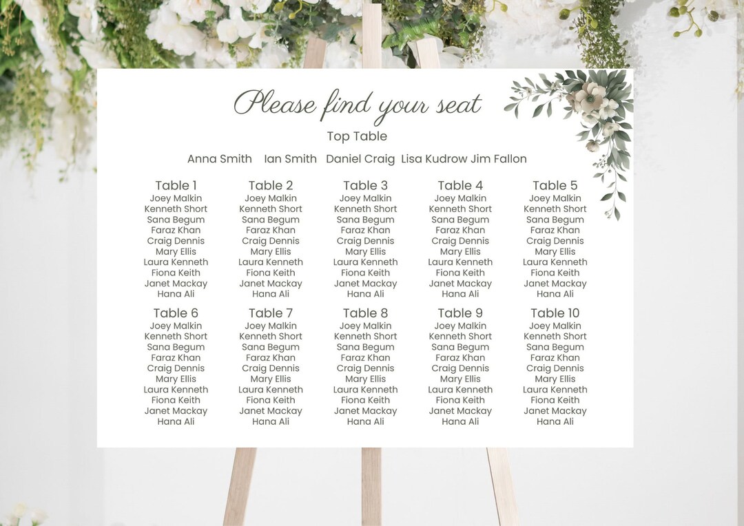 Printable Sage Green Wedding Seating Plan | Editable Seating Chart ...