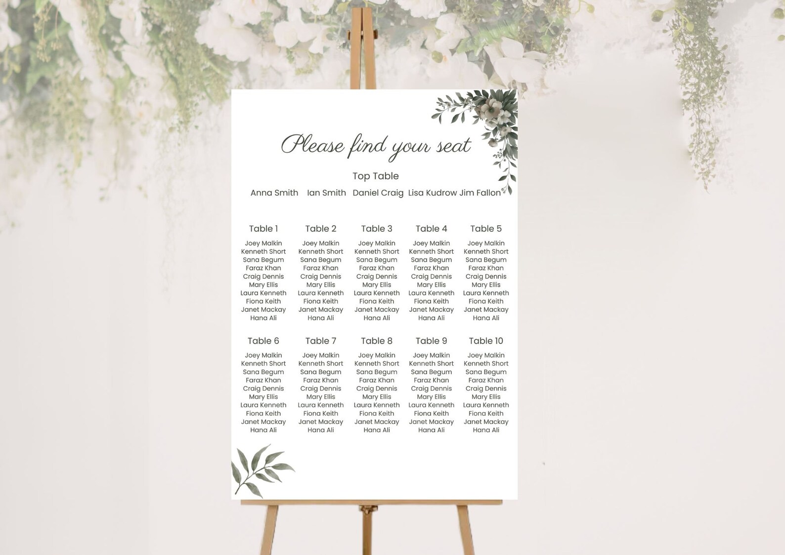 Printable Sage Green Wedding Seating Plan | Editable Seating Chart ...