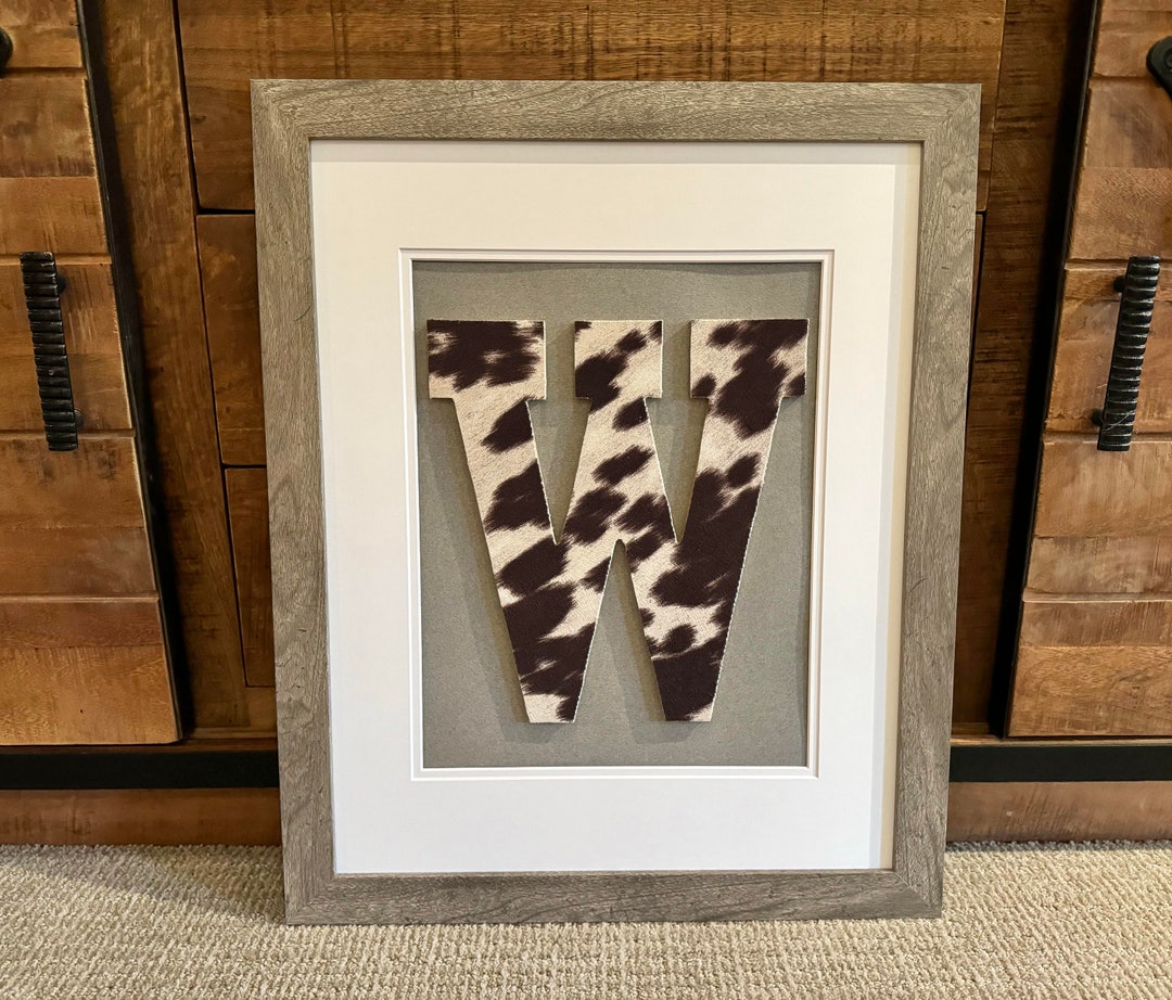 Cowprint Letters, Cowboy Nursery Art, Framed Western Initial for Family ...