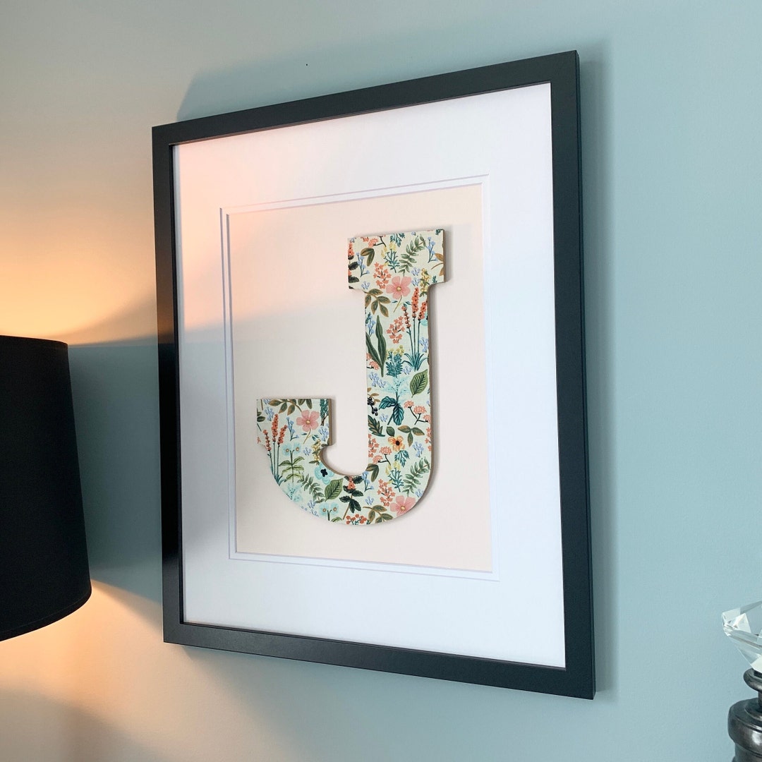 Framed Floral Nursery Letter for Baby Girl, herb Garden in Cream Fabric ...