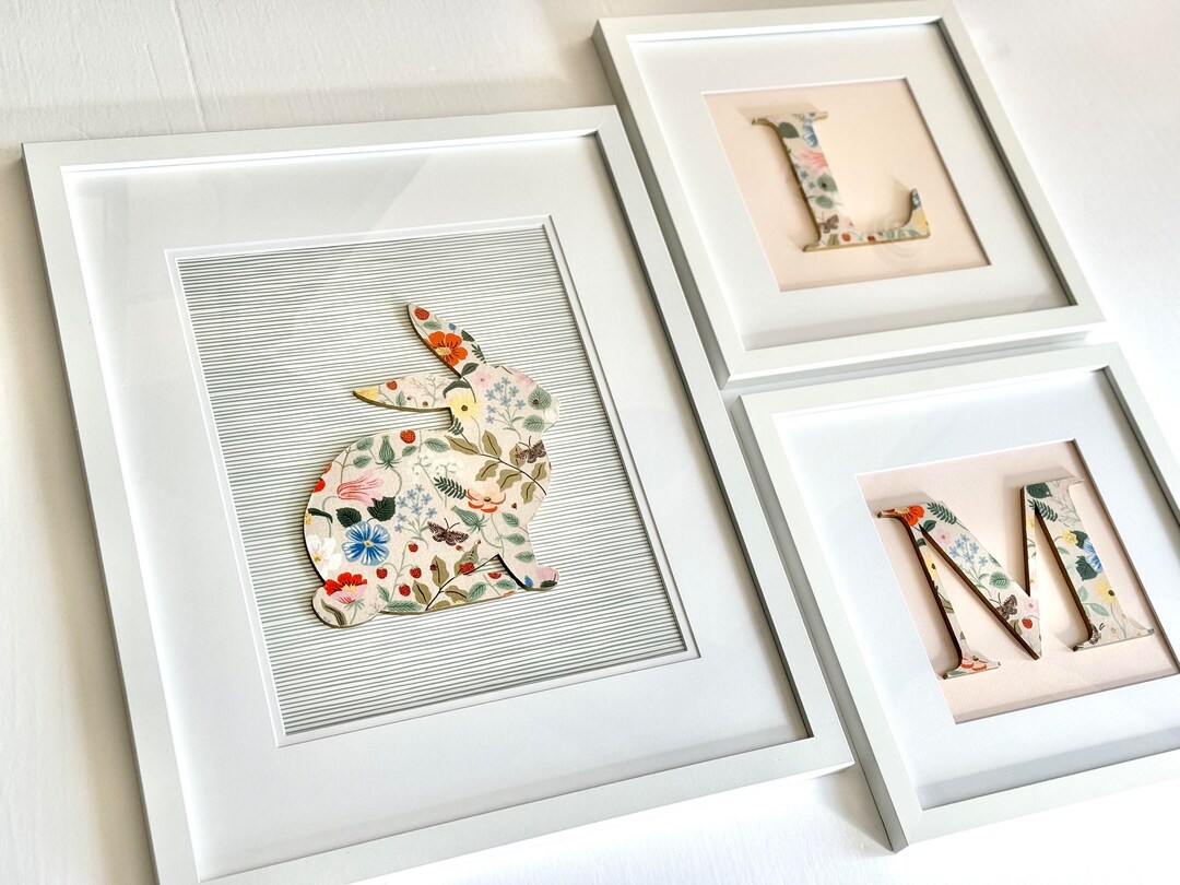Framed Bunny With Two Initials 3-piece Set, Baby Girl Nursery Wall Art ...