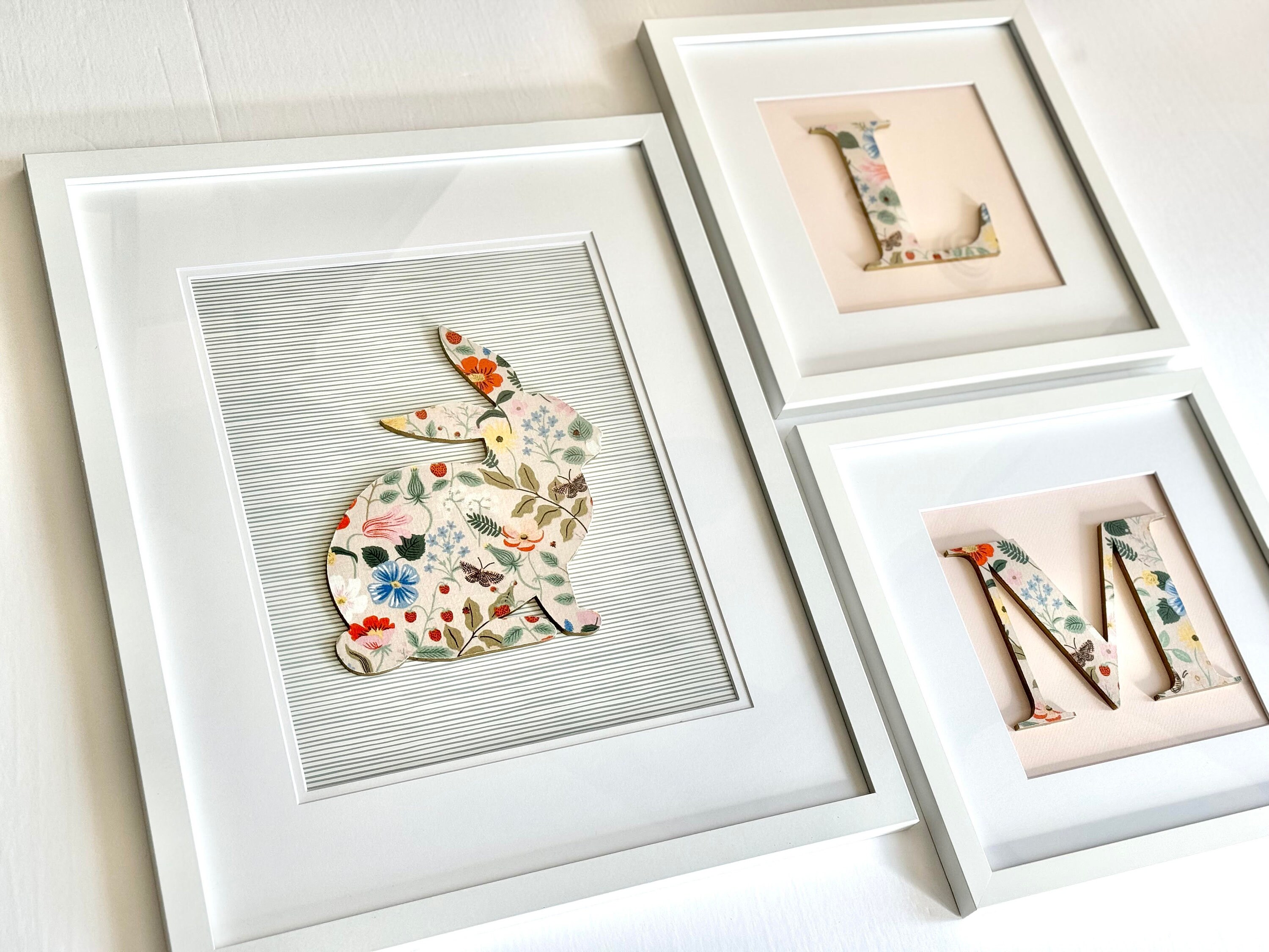 Framed Bunny With Two Initials 3-piece Set, Baby Girl Nursery Wall Art ...