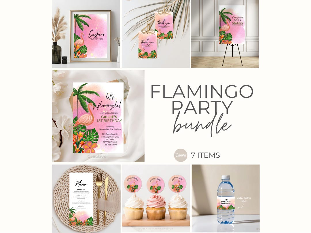 Flamingo Birthday Party Template Bundle for Tropical Theme Party Party ...