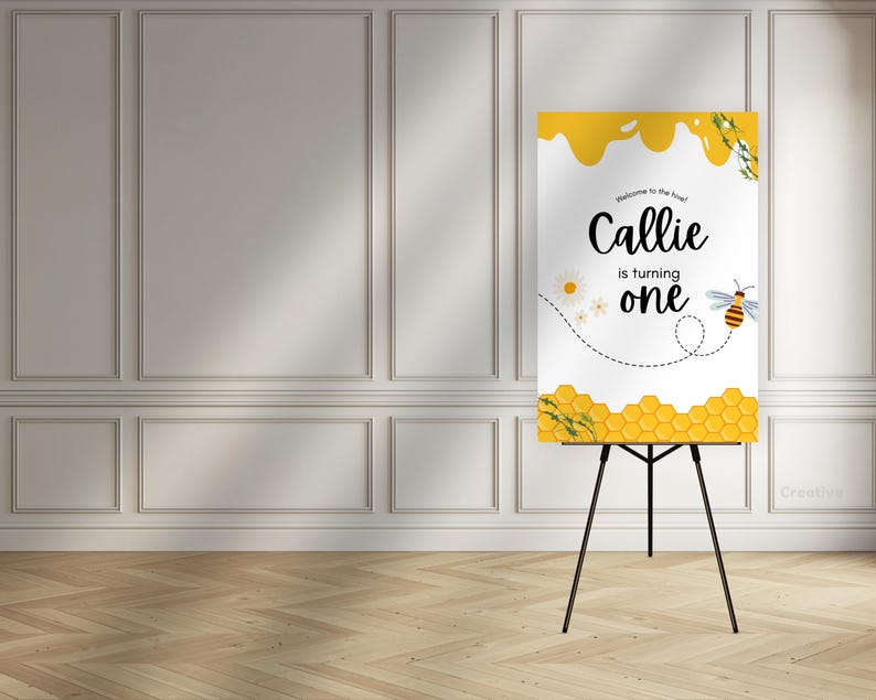 Bee Party Welcome Sign Template for Sweet Bee Theme Birthday Easel Sign ...