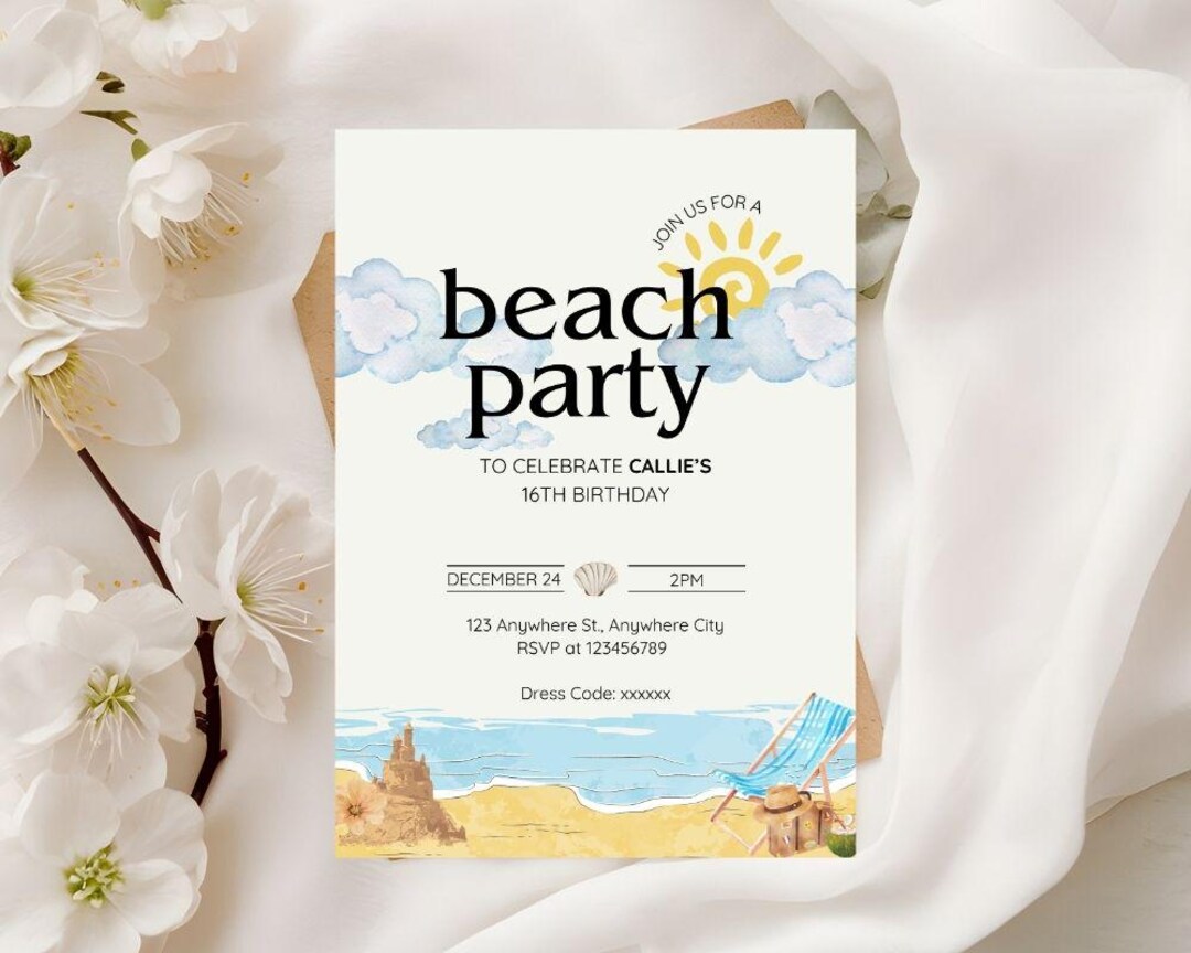Beach Party Invitation Printable Customizable Summer Party Invite ...