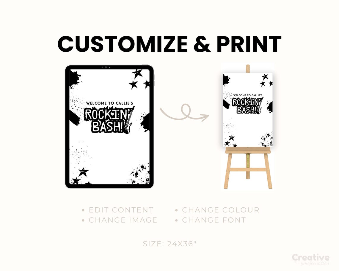 Rock and Roll Welcome Signage Template for Music Theme Birthday Easel ...