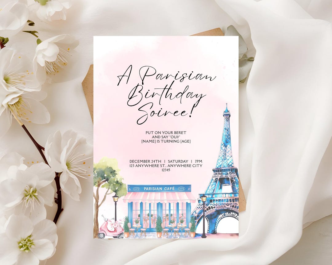 Parisian Birthday Invitation Template for Paris Theme Birthday Party ...