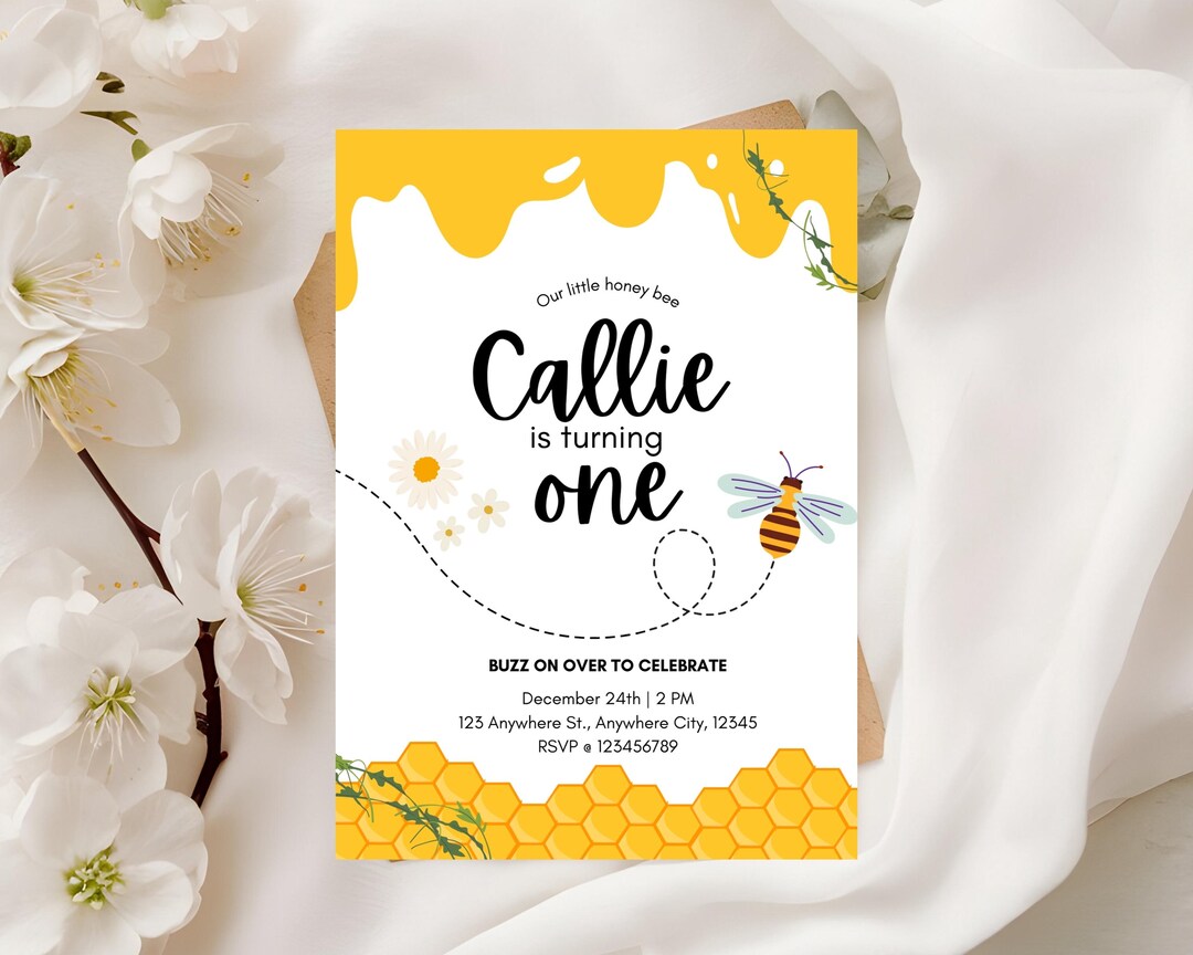 Editable Bee Invitation Template for Honeybee Theme Birthday Party ...
