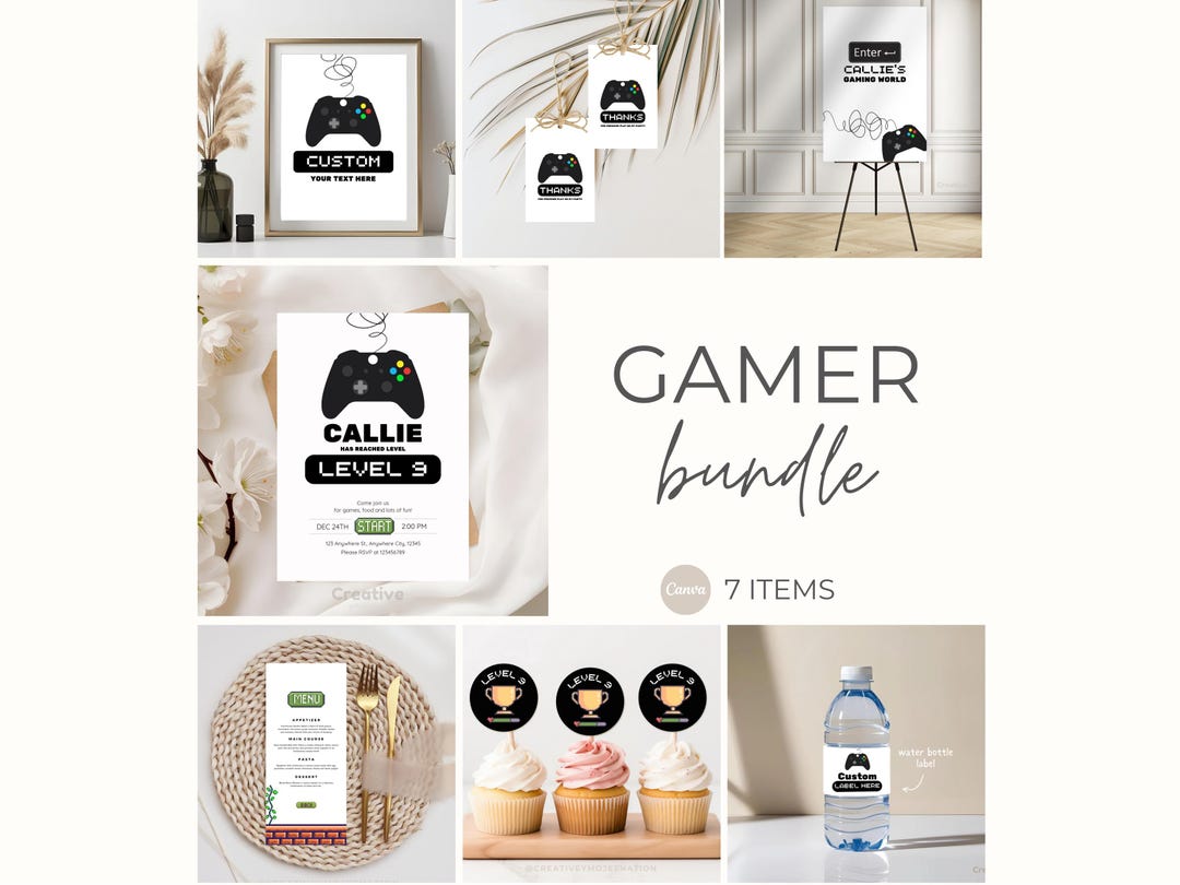 Minimalist Gamer Birthday Party Template Bundle for Console Theme Party ...
