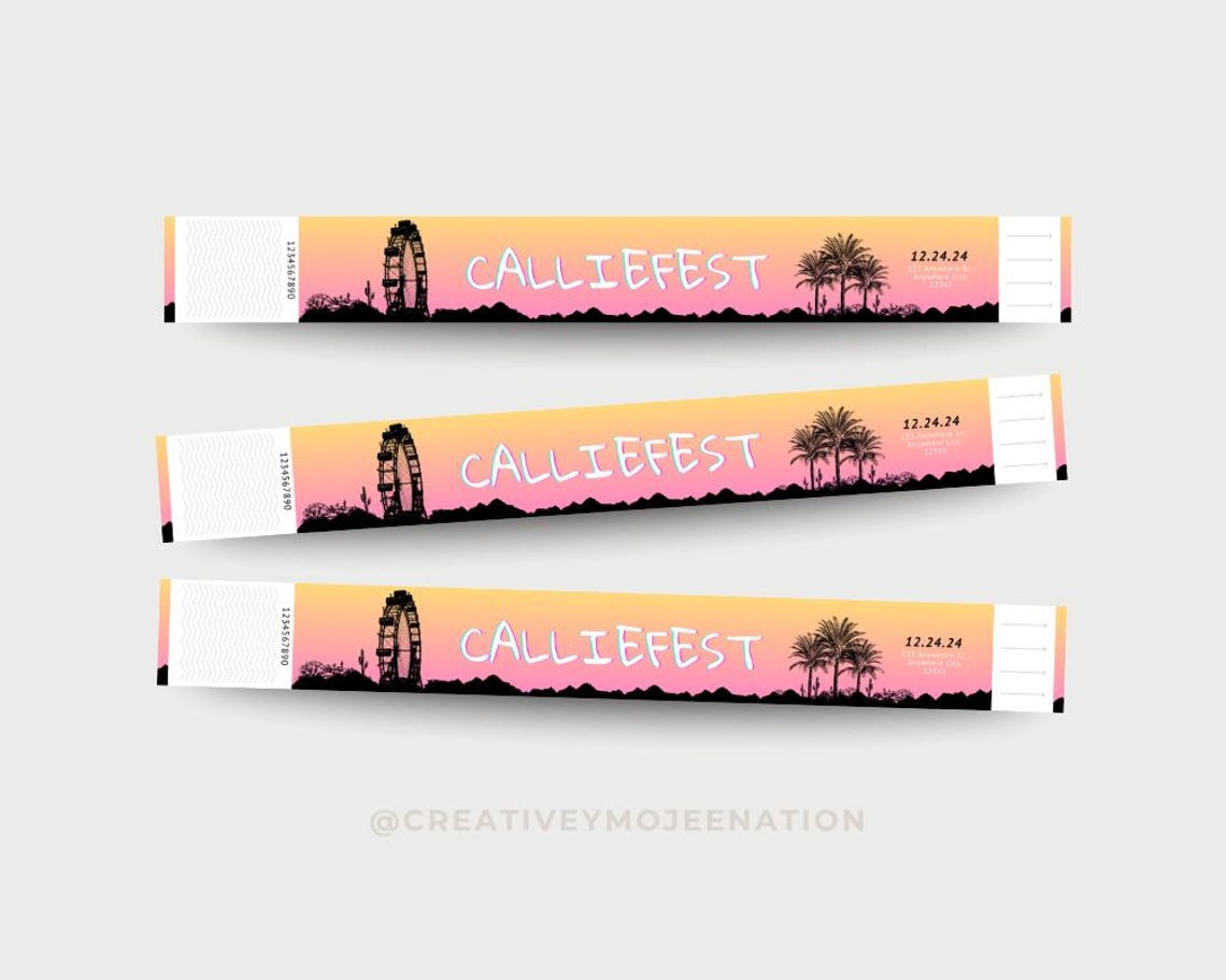 Music Festival Wristband Template Music Festival Themed Birthday ...