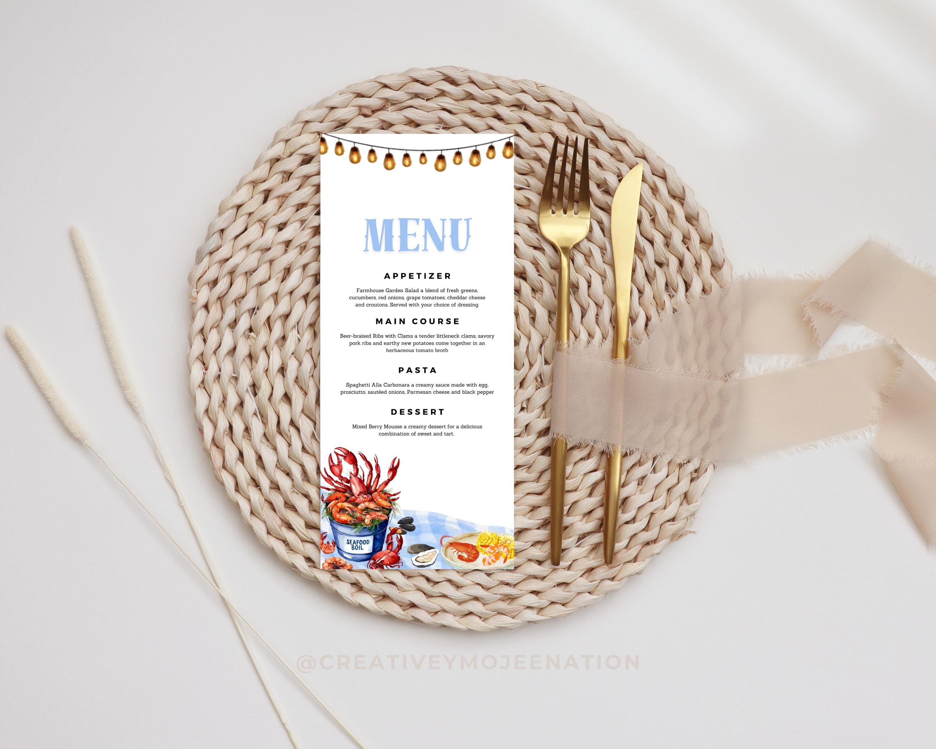 Seafood Boil Menu Card Template for Seafood Theme Custom Menu Card for ...