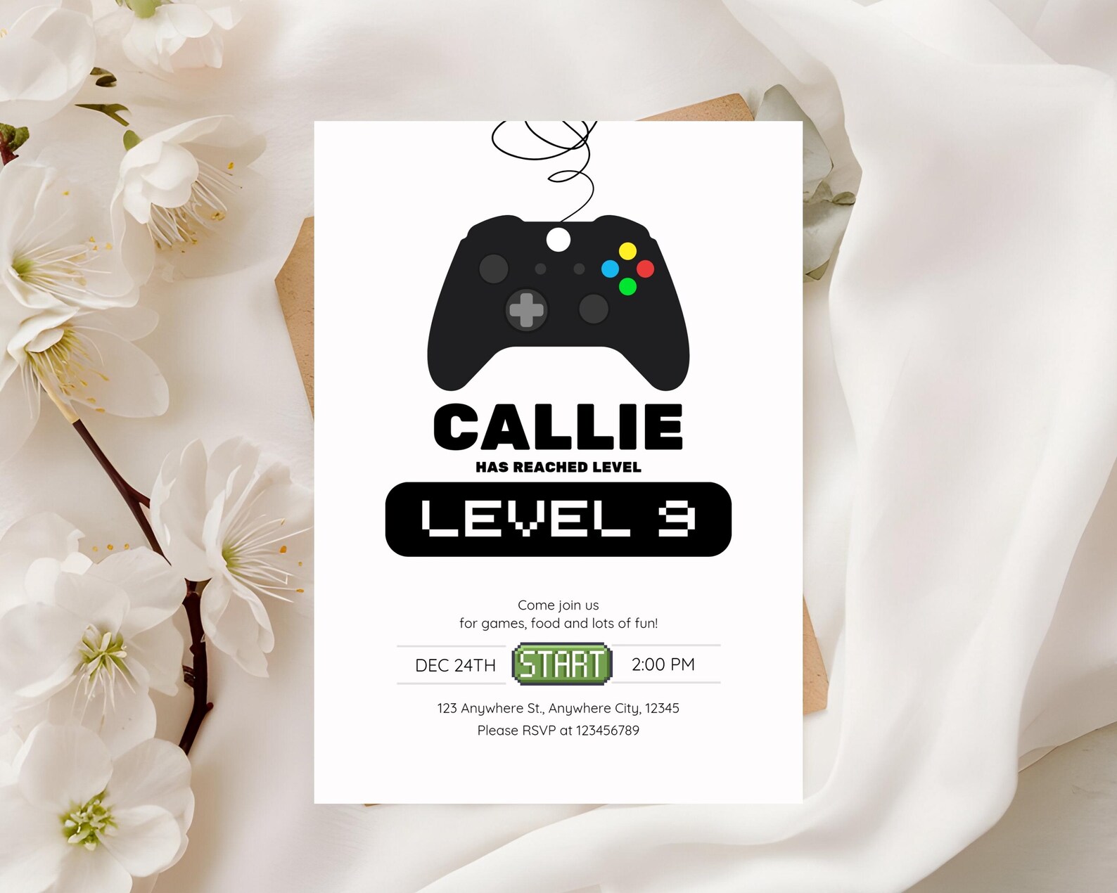 Minimalist Gamer Invitation Template Gamer Birthday Invitation Editable ...