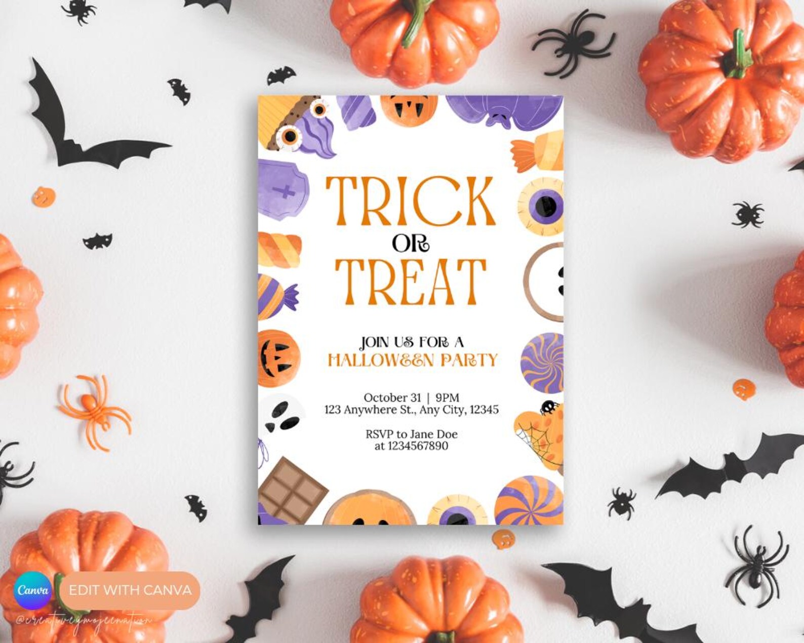 Editable Trick or Treat Party Halloween Invitation Template | Kids ...