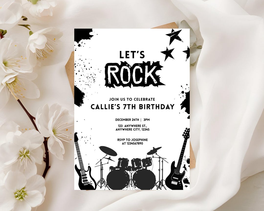 Lets Rock Invitation Template for Music Theme Birthday Party Invite for ...