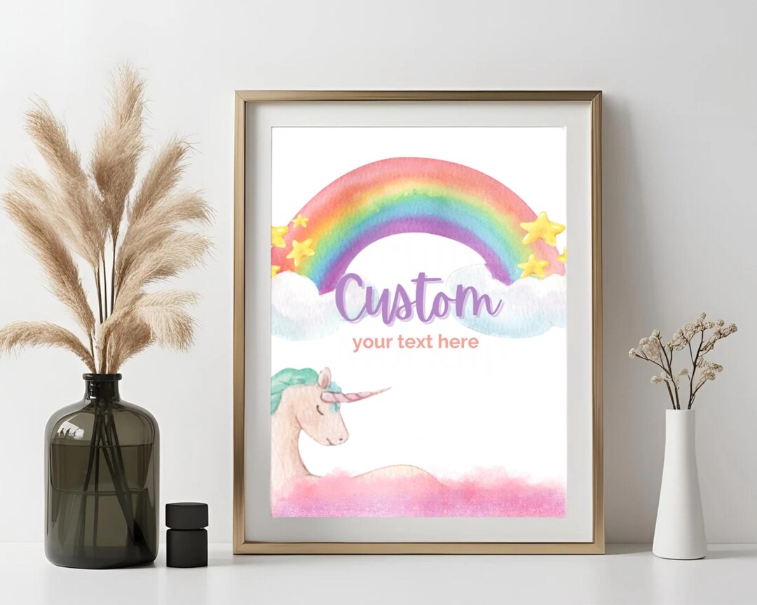 Unicorn Custom Sign Template for Pastel Rainbow Theme Birthday Custom ...