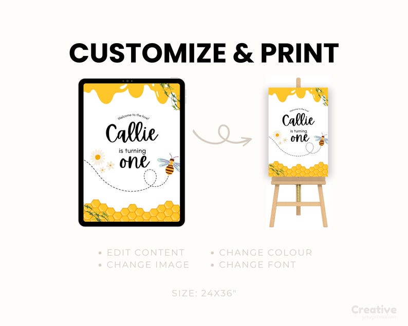 Bee Party Welcome Sign Template for Sweet Bee Theme Birthday Easel Sign ...