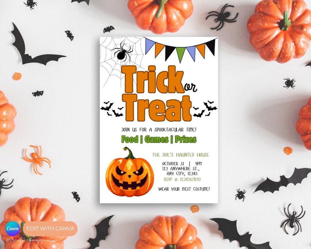 Editable Trick or Treat Invitation Template | Halloween Party Invite ...