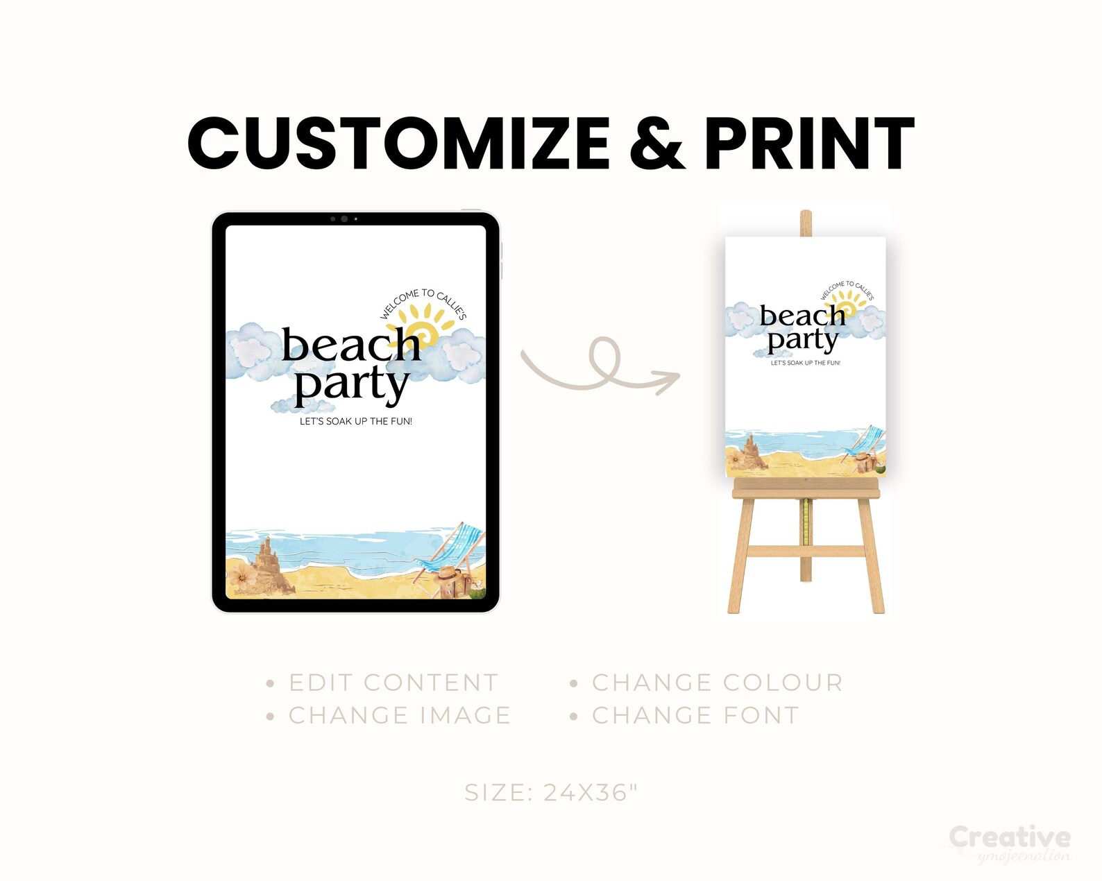 Beach Party Welcome Sign Template for Summer Theme Birthday Easel Sign ...
