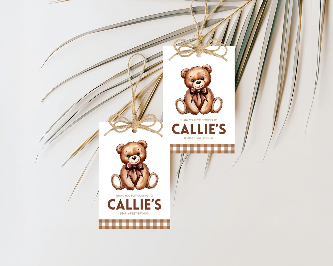 Classic Bear Favor Tag Printable for Bear Theme Party Thank You Tag for ...