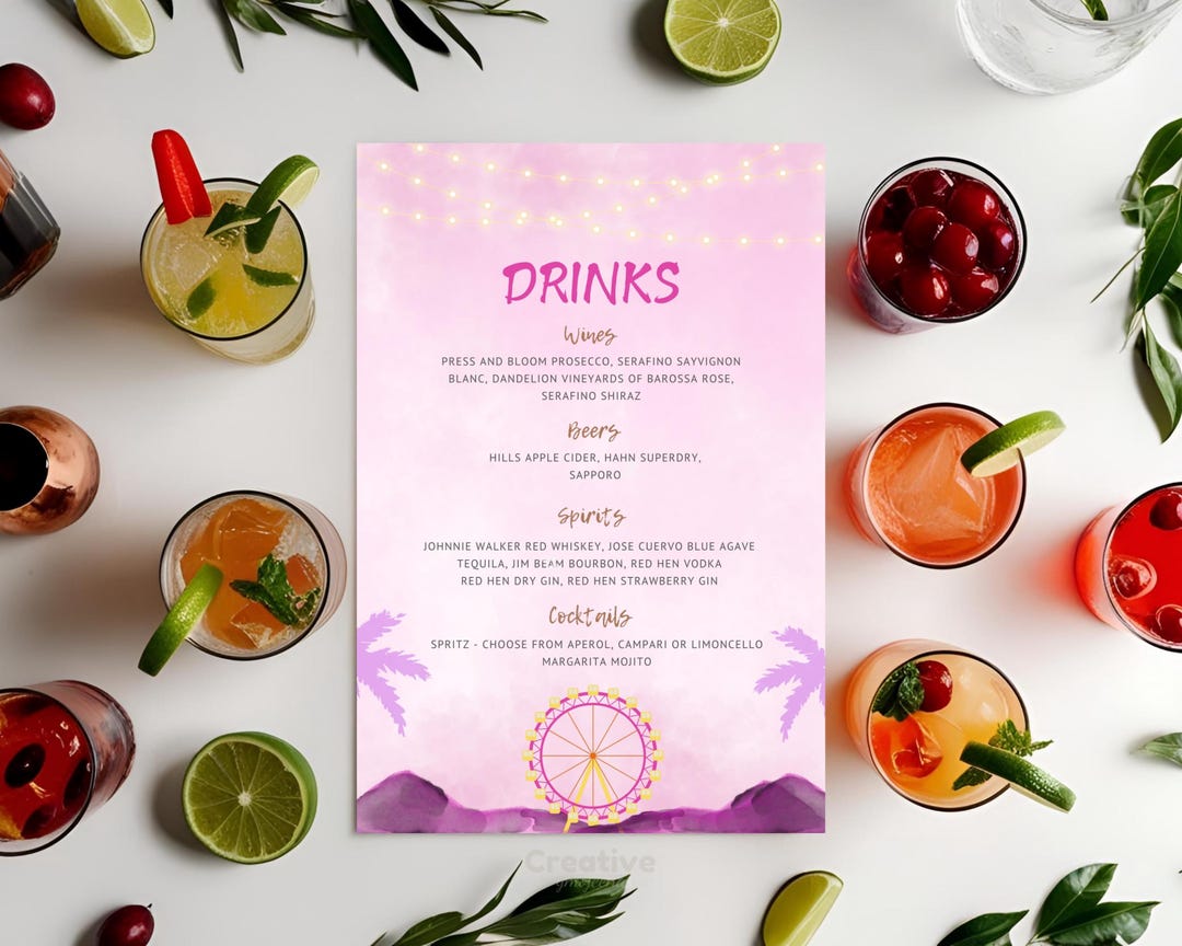 Music Festival Drink Menu Template for Festival Theme Birthday Party ...