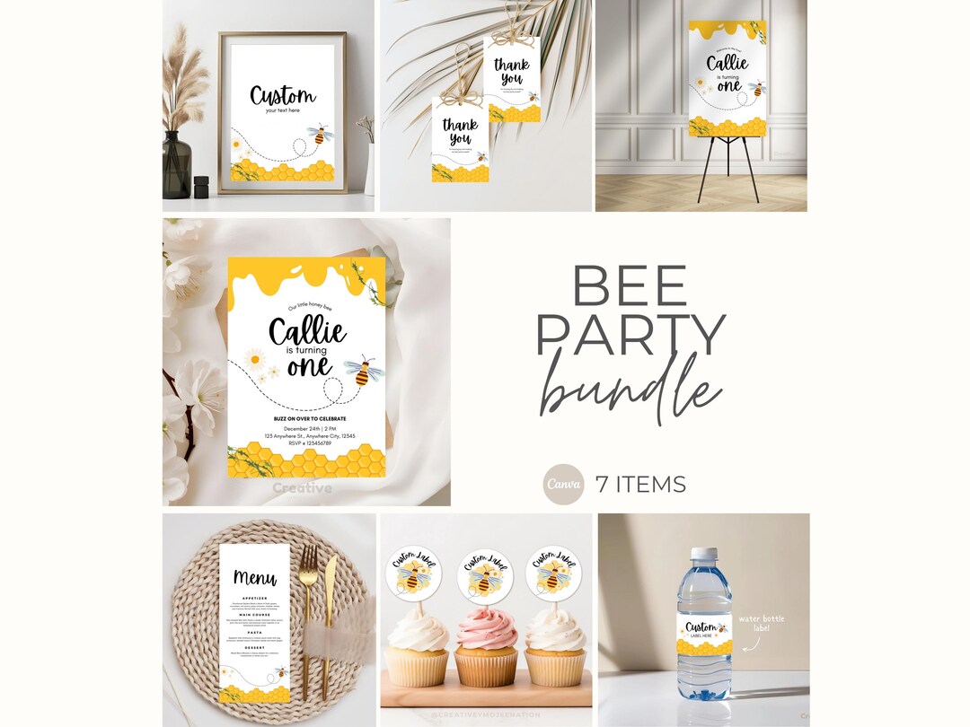 Bee Birthday Party Template Bundle for Honeybee Theme Party Party Decor ...
