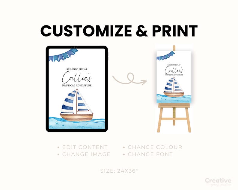 Nautical Party Welcome Sign Template for Sailor Theme Birthday Easel ...