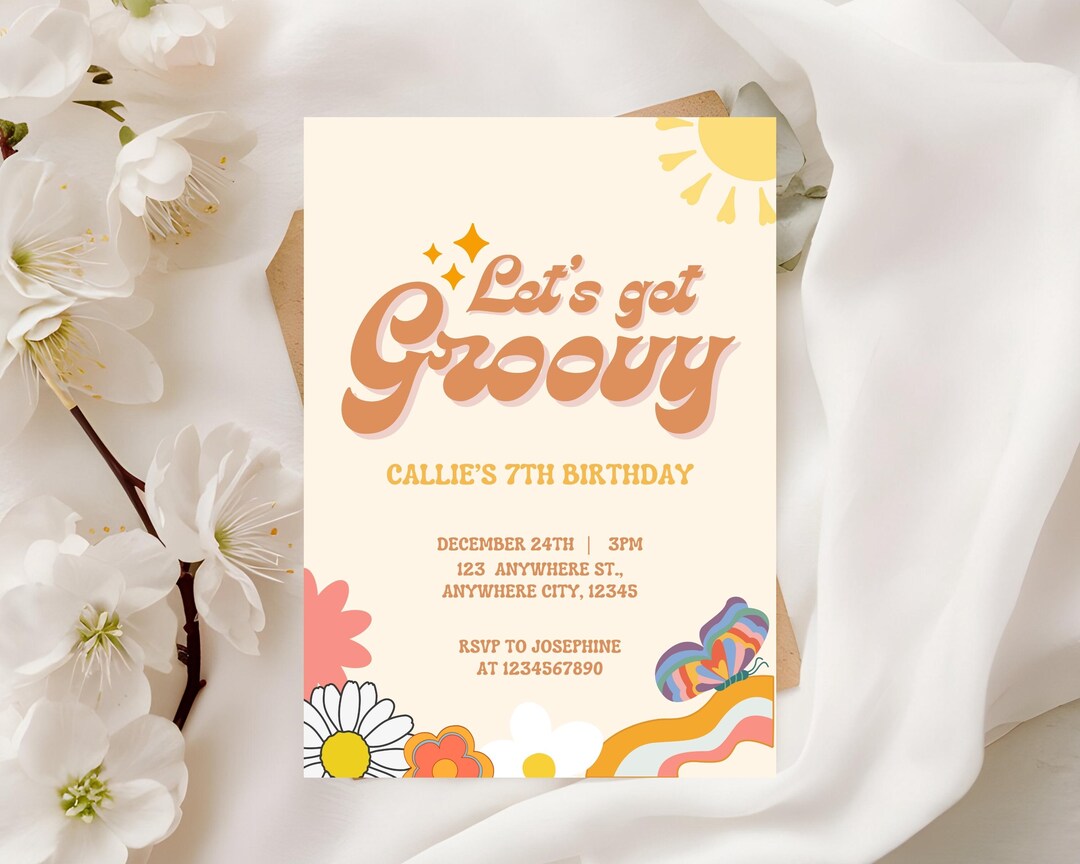 Lets Get Groovy Invitation Template for Retro 70s Theme Birthday Party ...