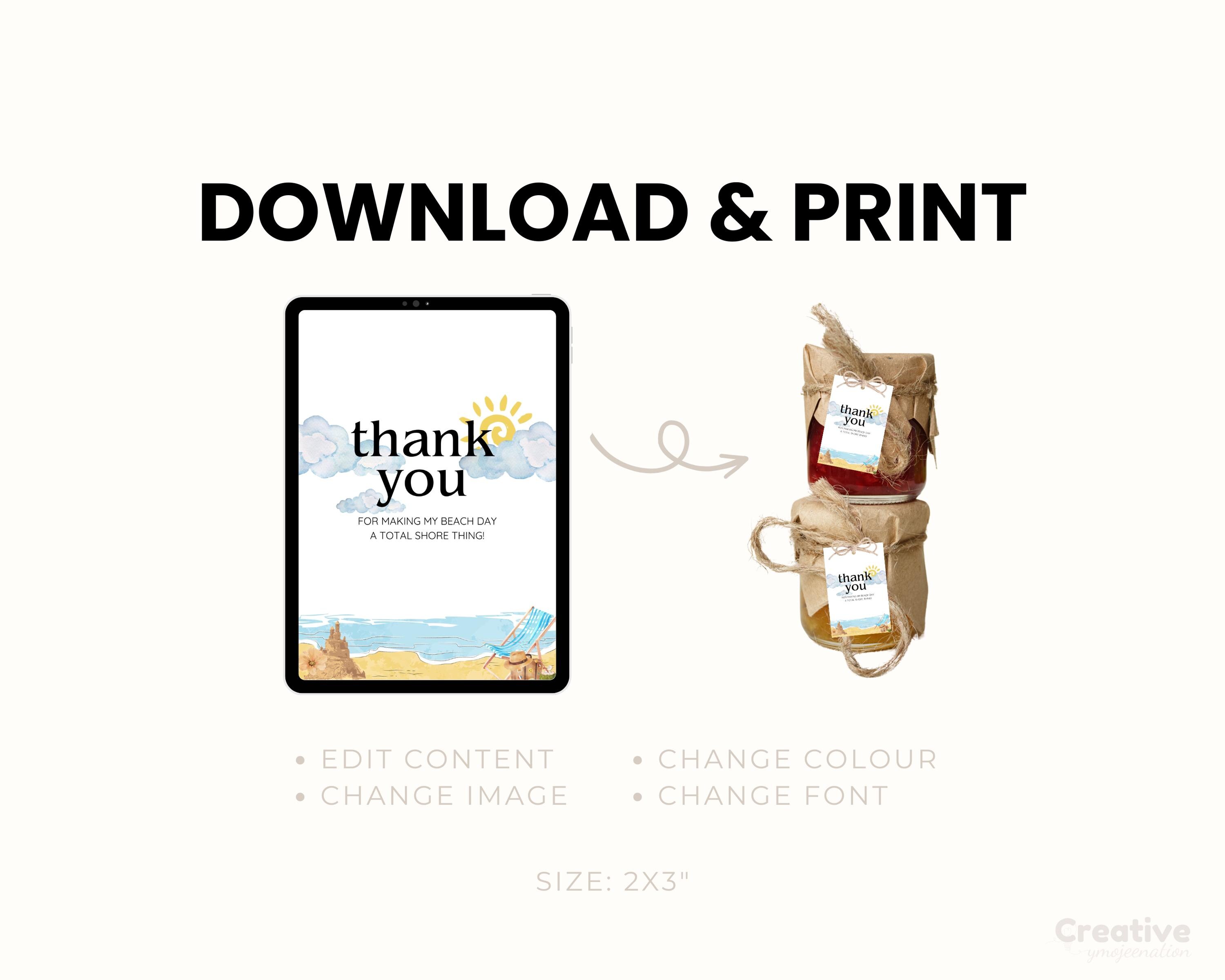 Beach Party Favor Tag Printable for Summer Theme Party Thank You Tag ...