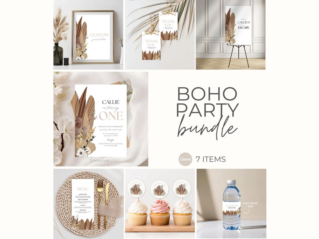 Boho Birthday Party Template Bundle for Rustic Theme Party Party Decor ...