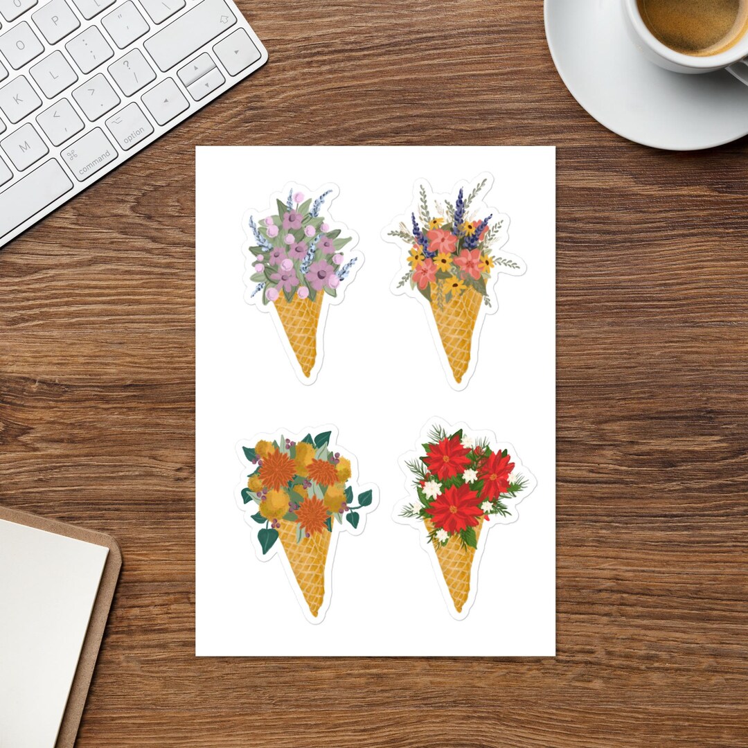 Floral Waffle Cones Sticker Sheet - Etsy