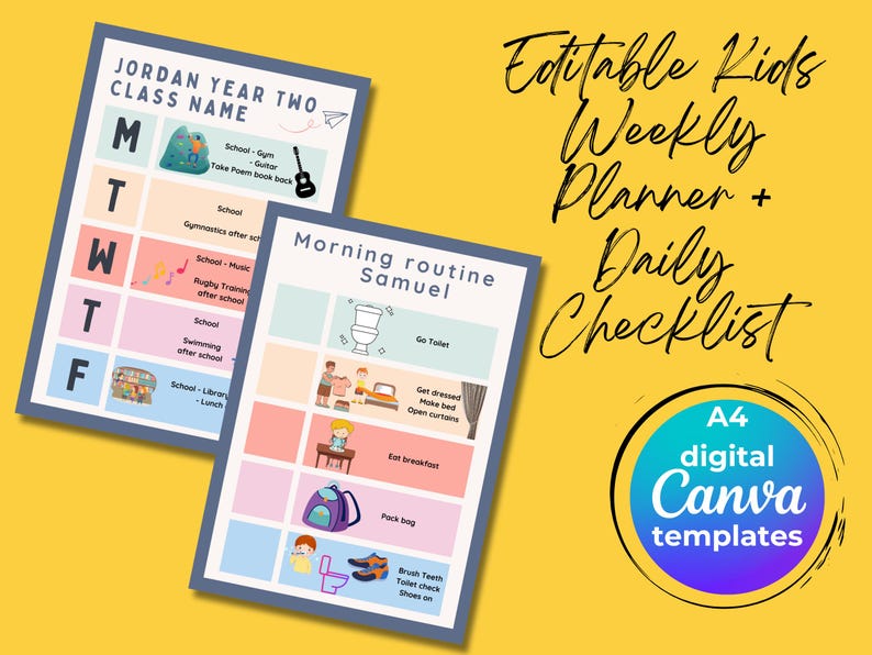 Editable Kids Weekly Planner & Daily Checklist - Etsy