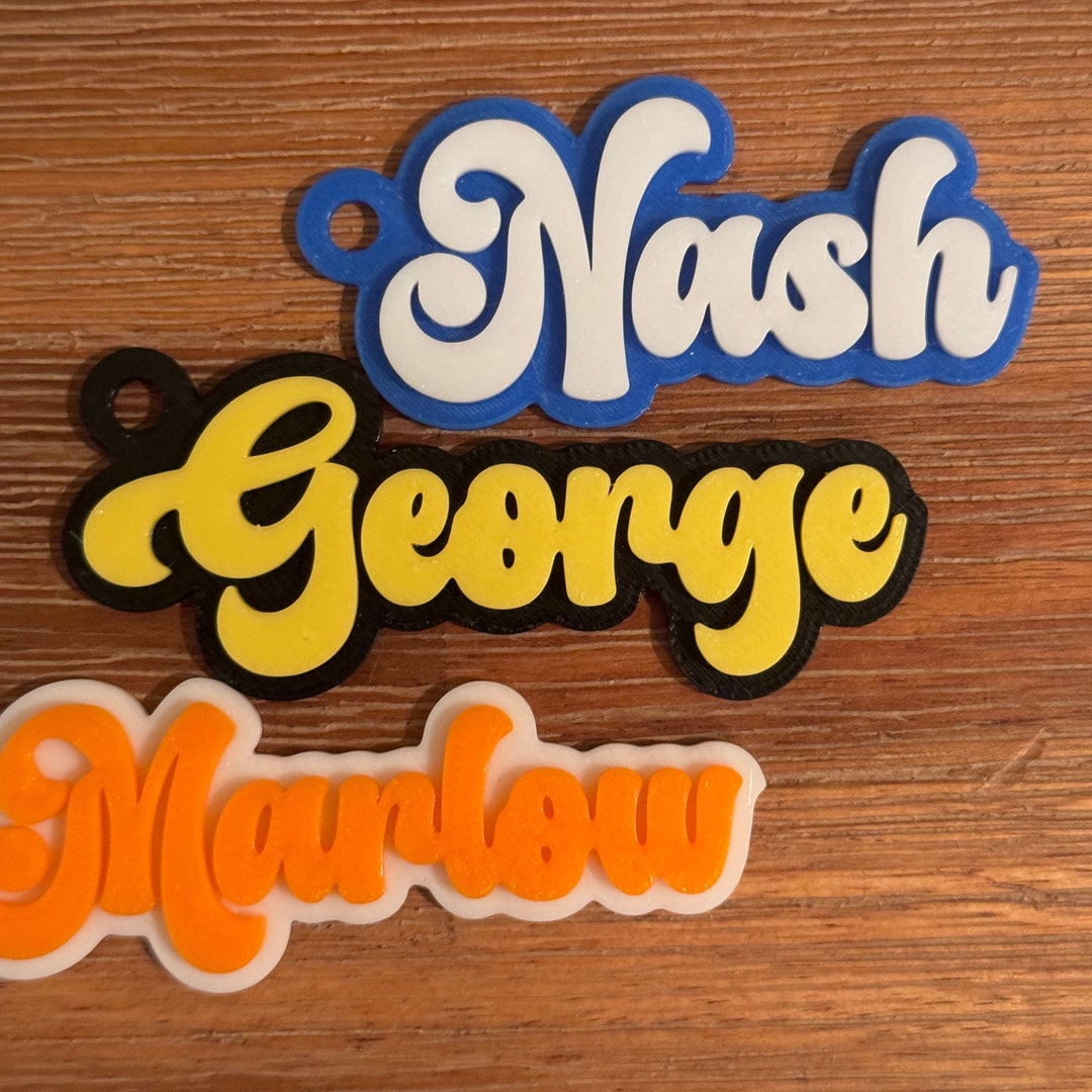 Personalised Groovy Name Tag - Custom Keyring - Kids Name Tag - Lunch ...