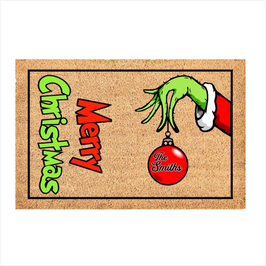 The Grinch Christmas Doormat Personalized, Grinch Hand Welcome Mat ...