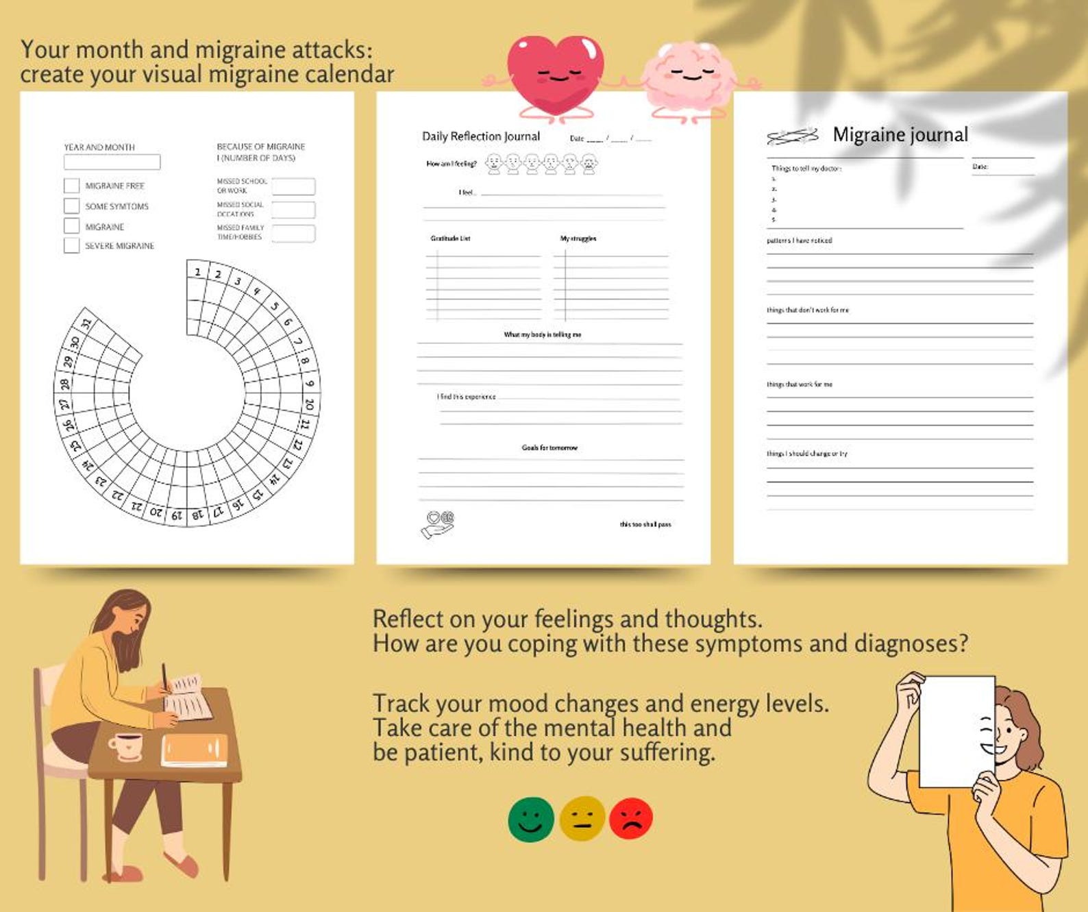 Migraine Tracker Printable Migraine Journal Headache Log Chronic Pain ...