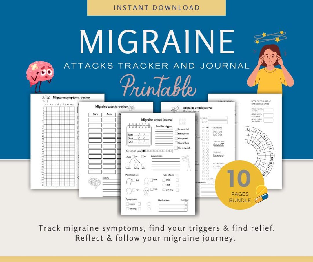 Migraine Tracker Printable Migraine Journal Headache Log Chronic Pain ...