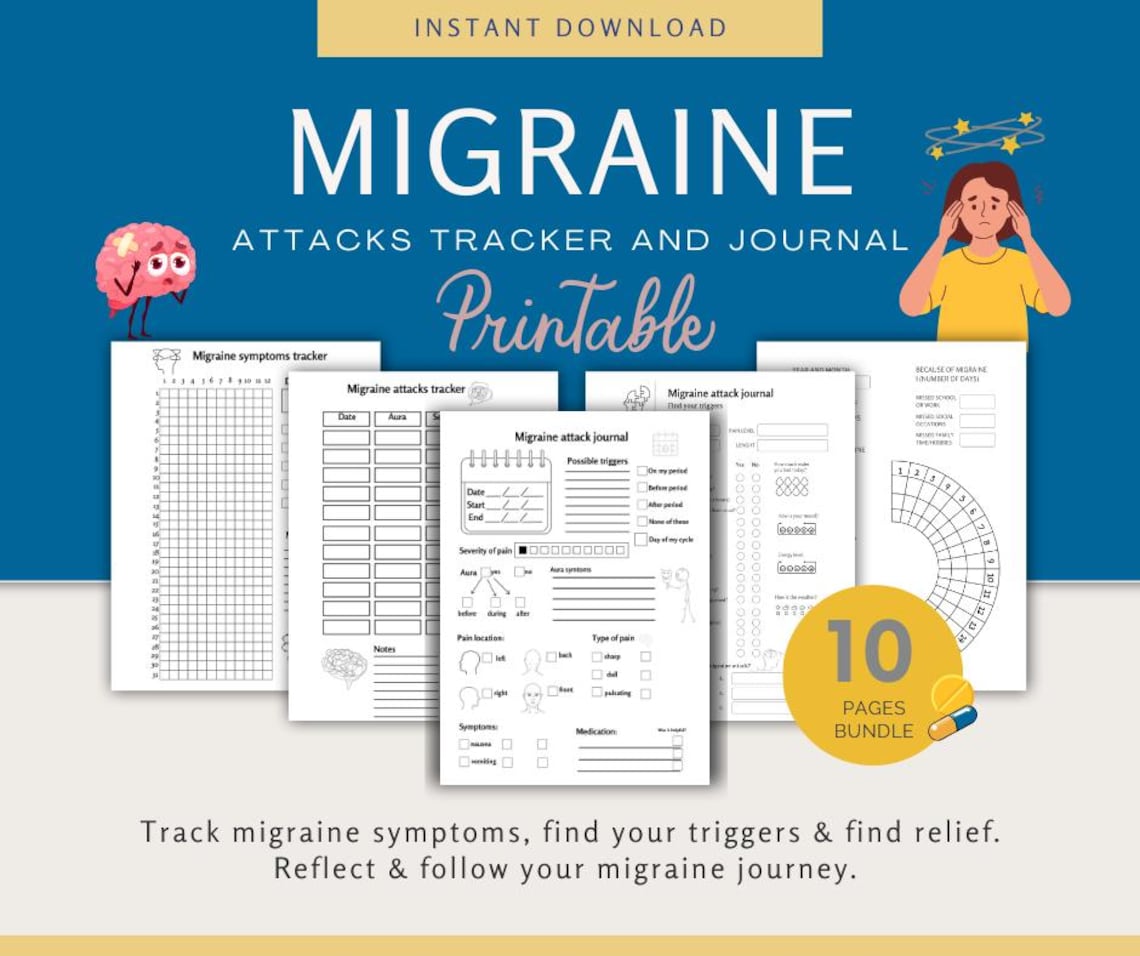 Migraine Tracker Printable Migraine Journal Headache Log Chronic Pain ...