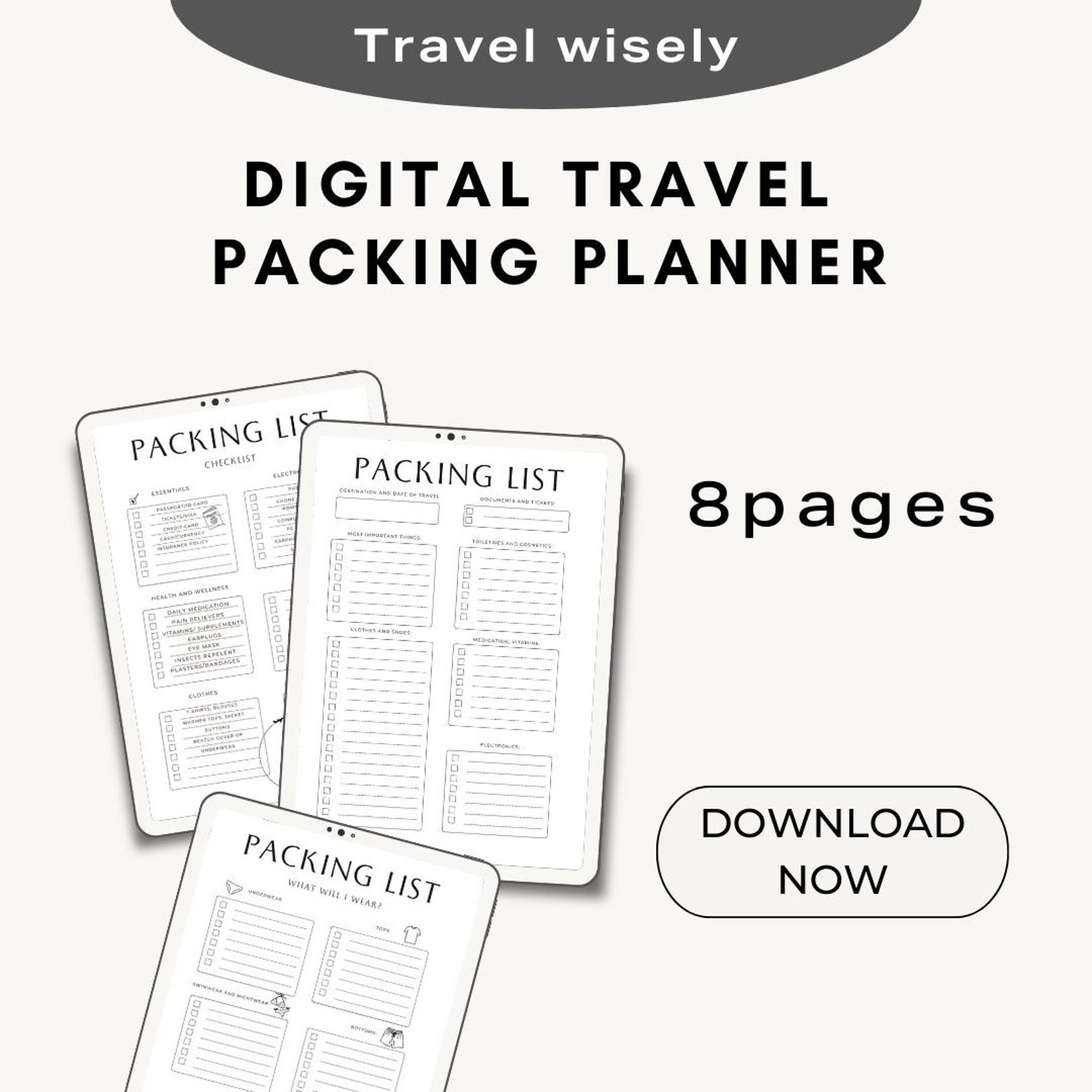 Printable Travel Packing Planner, Packing Checklist, Travel Planner ...