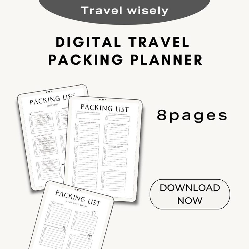 Printable Travel Packing Planner, Packing Checklist, Travel Planner ...