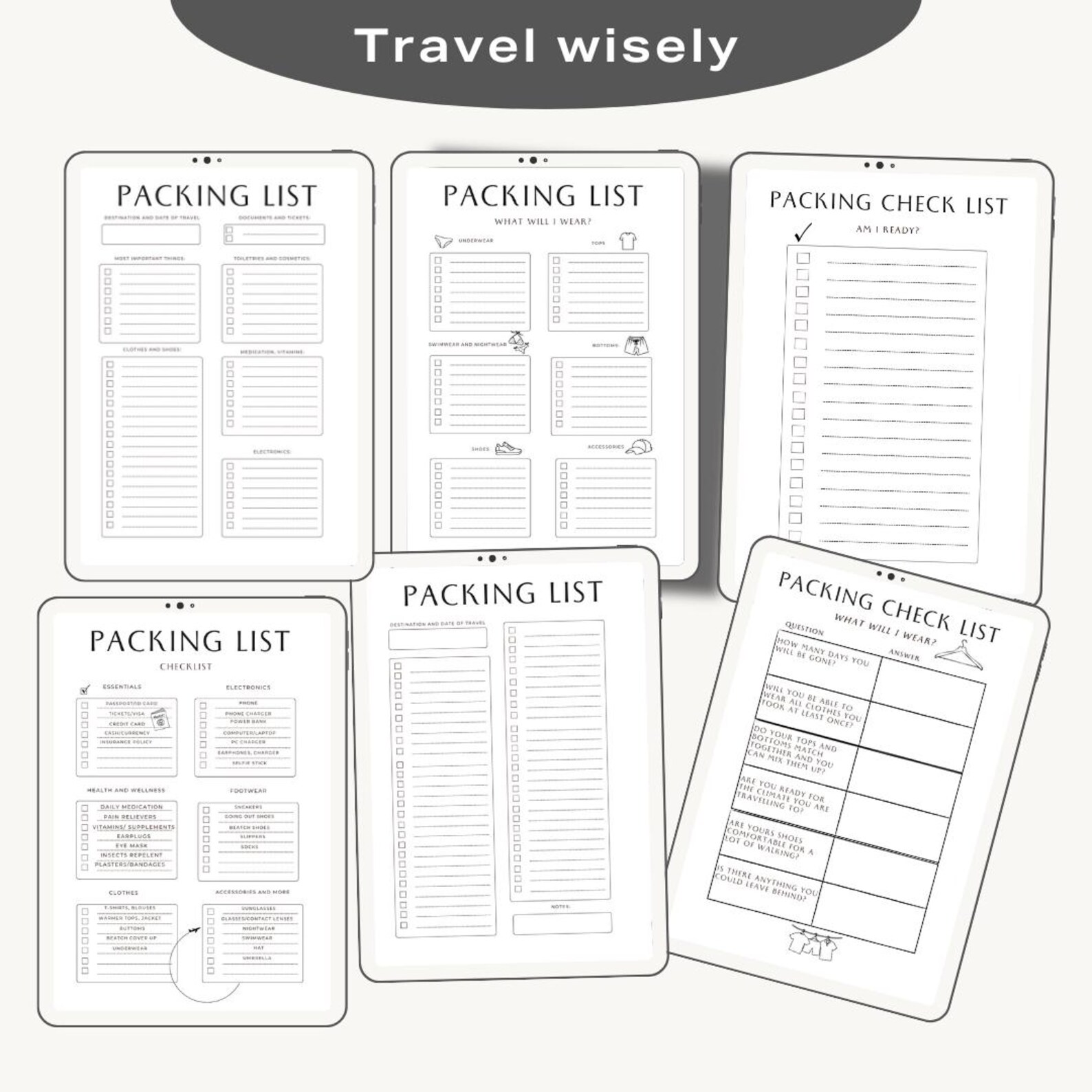 Printable Travel Packing Planner, Packing Checklist, Travel Planner ...